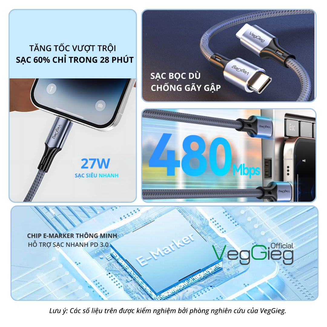 Fast charging cable USB-C to Lightning for iphone wrap - V-M002L - VegGieg