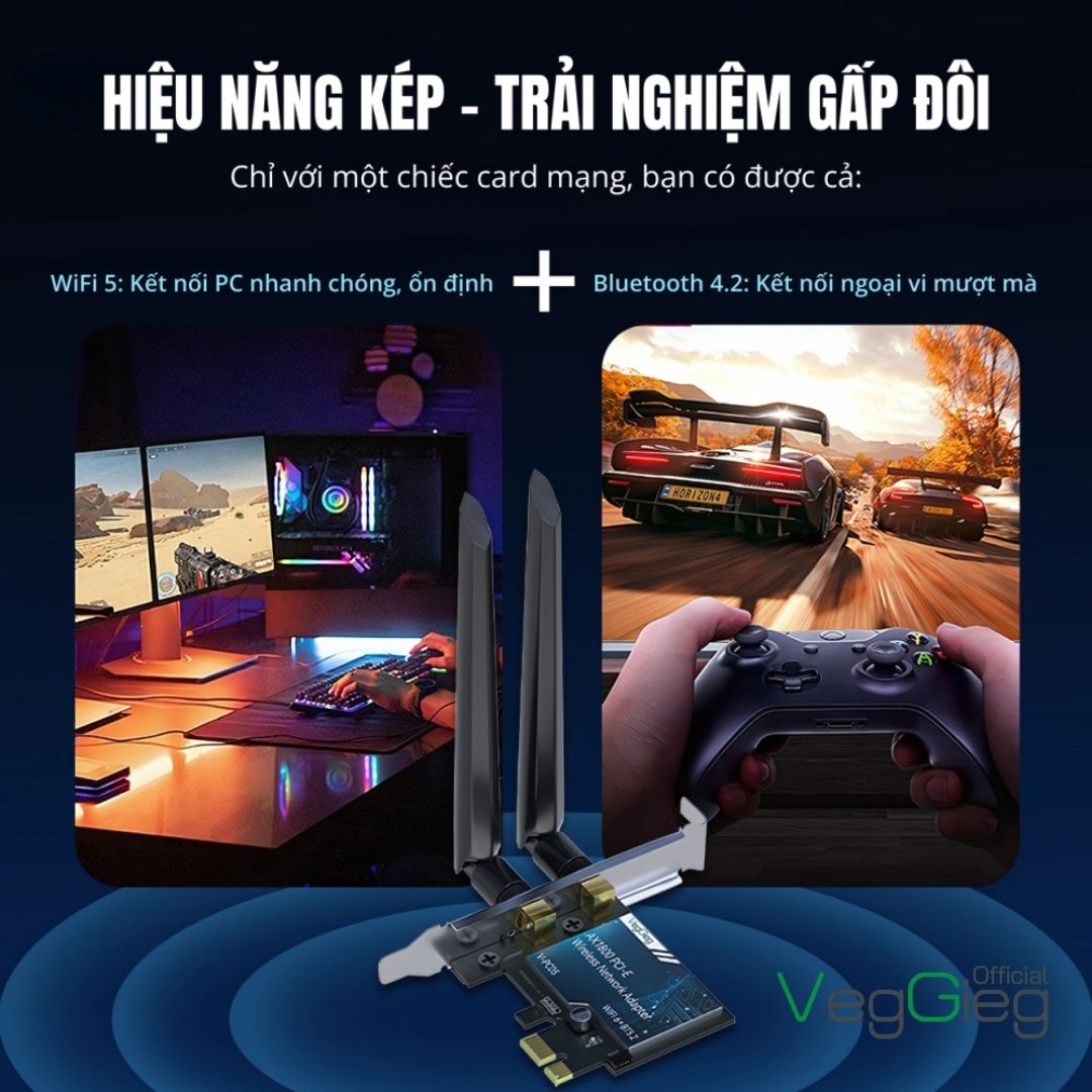 PCIE AC1200 Wifi 5 + Bluetooth 4.2 - V-PC04 - VegGieg